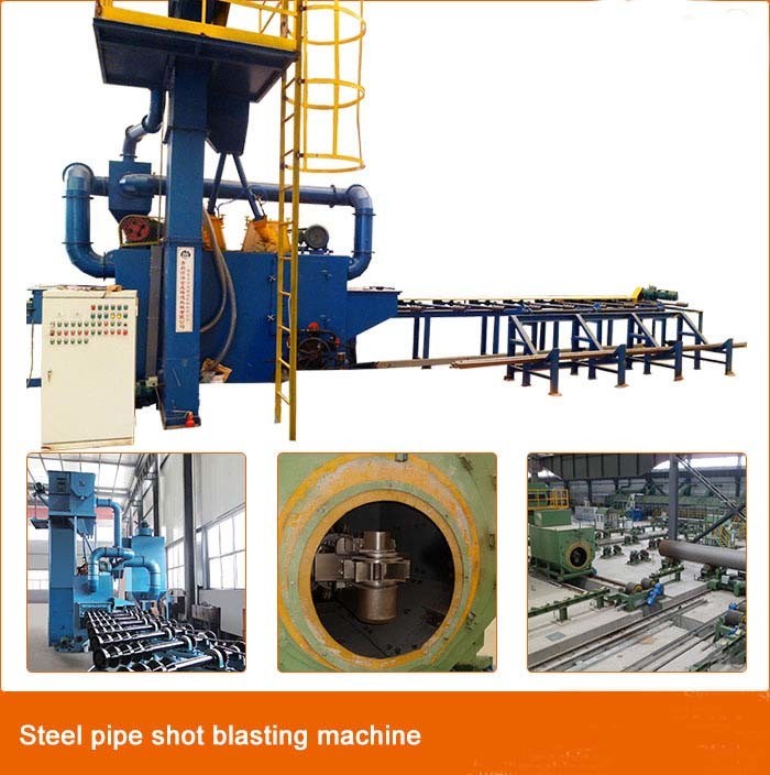 Continuous Type Steel Pipe Shot Blasting Machine , Outer Wall Abrasive ...